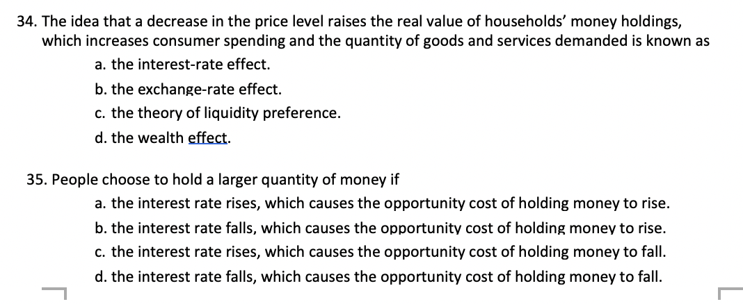 Solved 34. The idea that a decrease in the price level | Chegg.com