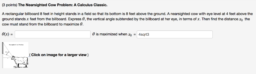Solved (3 points) The Nearsighted Cow Problem: A Calculus | Chegg.com