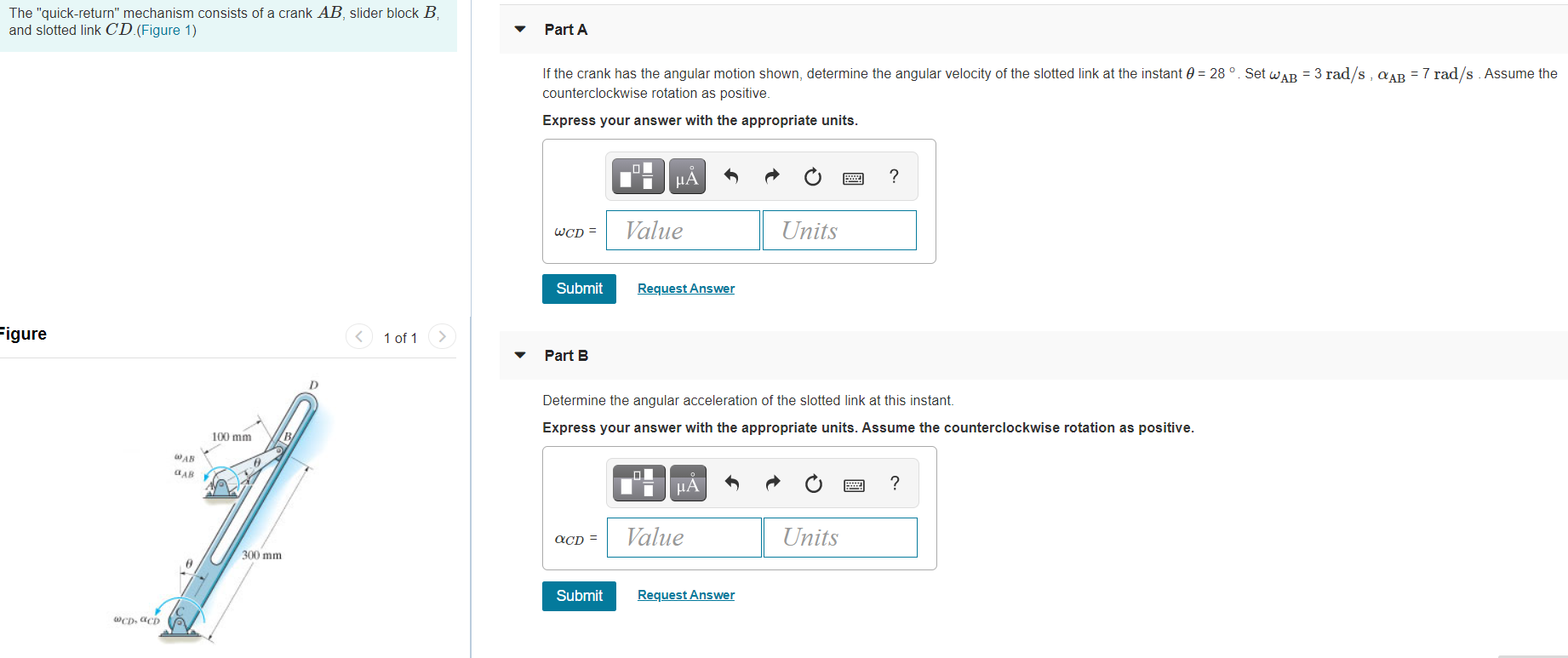 Solved The "quick-return" mechanism consists of a crank AB, | Chegg.com