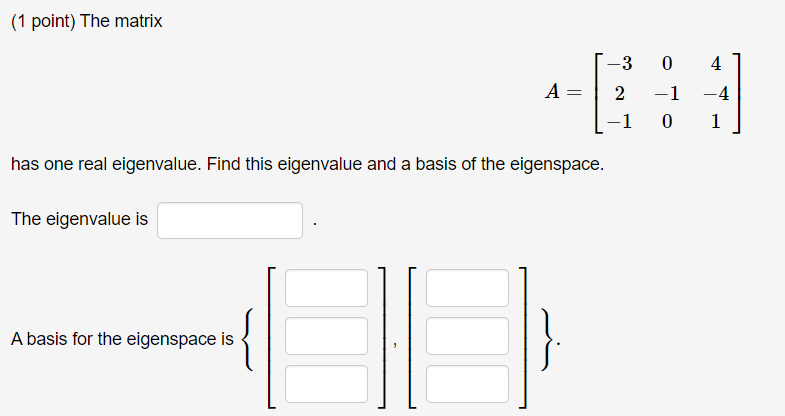 Solved (1 point) The matrix --6: :) has one real eigenvalue. | Chegg.com