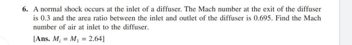 Solved 6. A normal shock occurs at the inlet of a diffuser. | Chegg.com