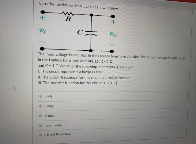 Solved Consider the first-order RC circuit shown below. vi | Chegg.com