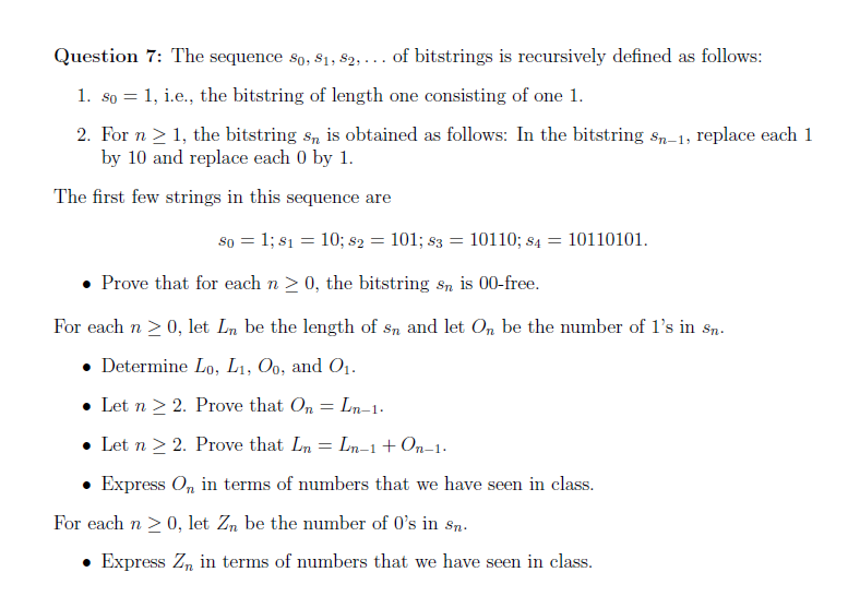 Solved Question 7: The sequence 80, 81, 82,.. of bitstrings | Chegg.com