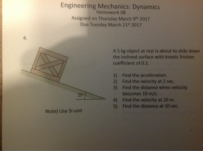 Solved A 5 kg object at rest is about to slide down the | Chegg.com