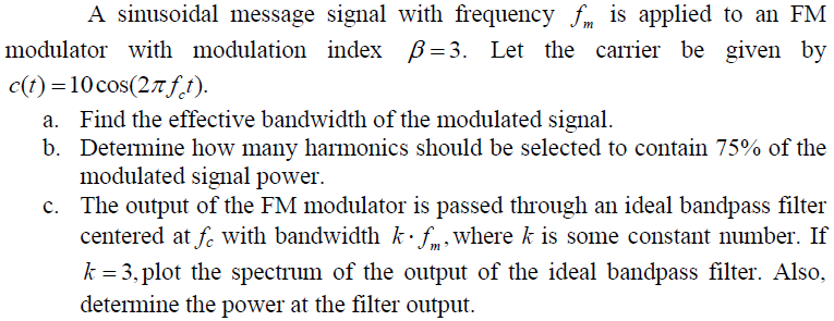 Solved A sinusoidal message signal with frequency fm is | Chegg.com