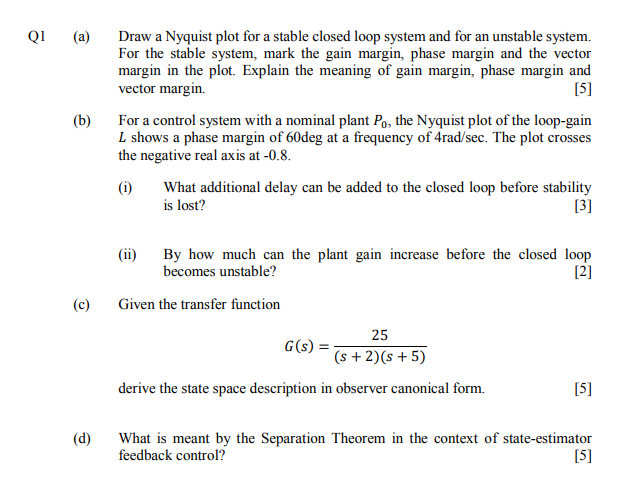 Solved Q1 (a) [51 (b) Draw a Nyquist plot for a stable | Chegg.com