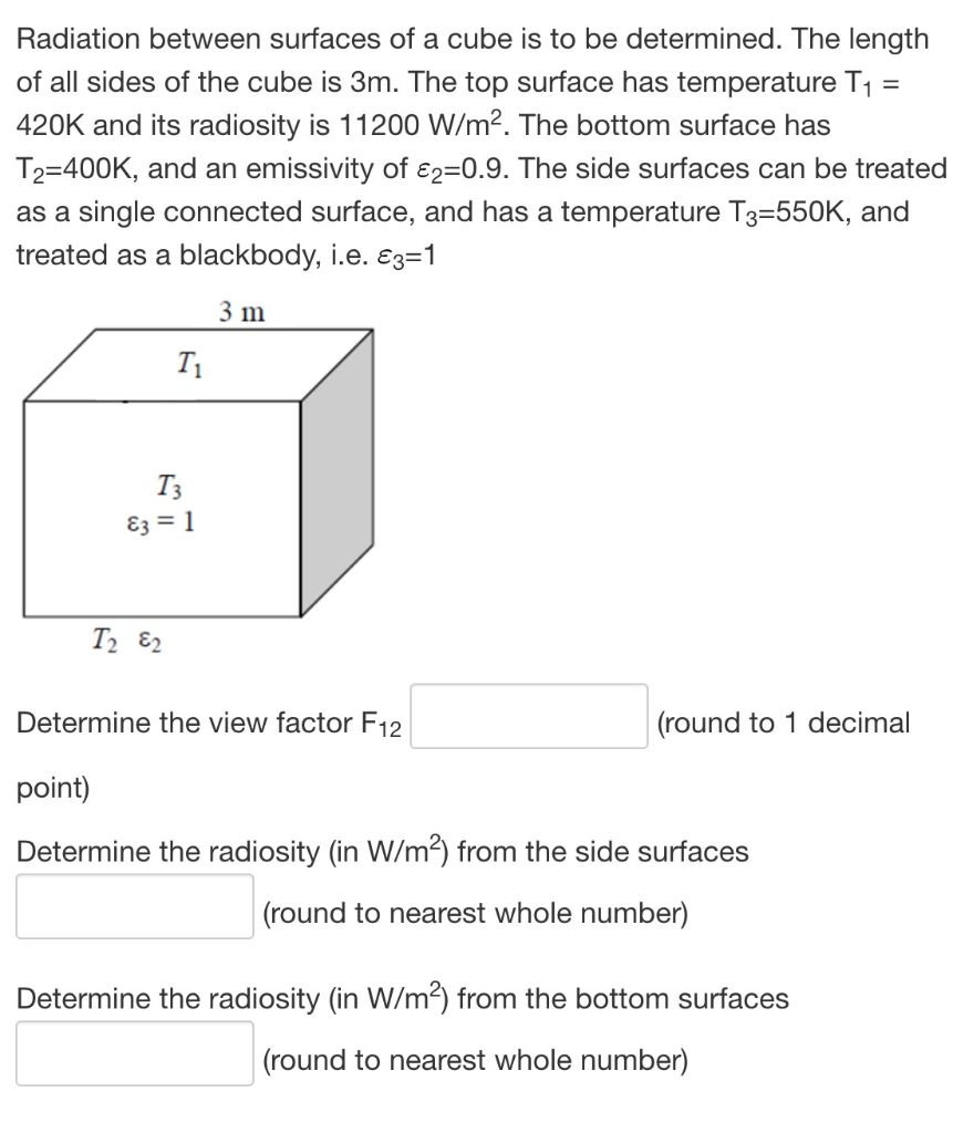 Solved Radiation between surfaces of a cube is to be | Chegg.com