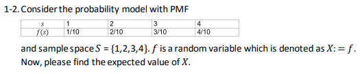 Solved 1-2. Consider the probability model with PMF s 1 3 2 | Chegg.com