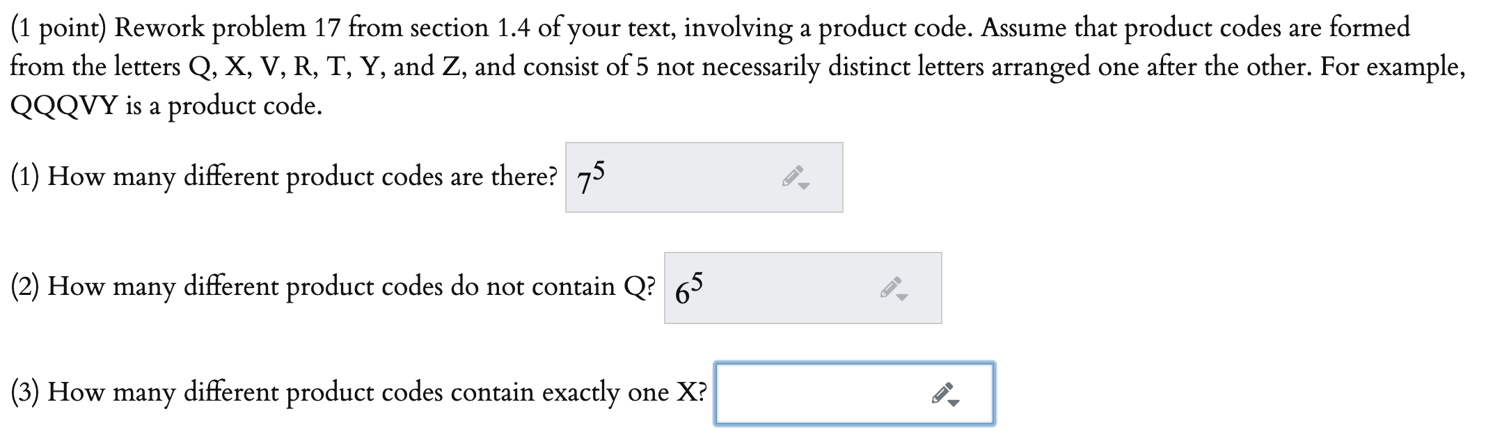 Solved (1 point) Rework problem 17 from section 1.4 of your | Chegg.com