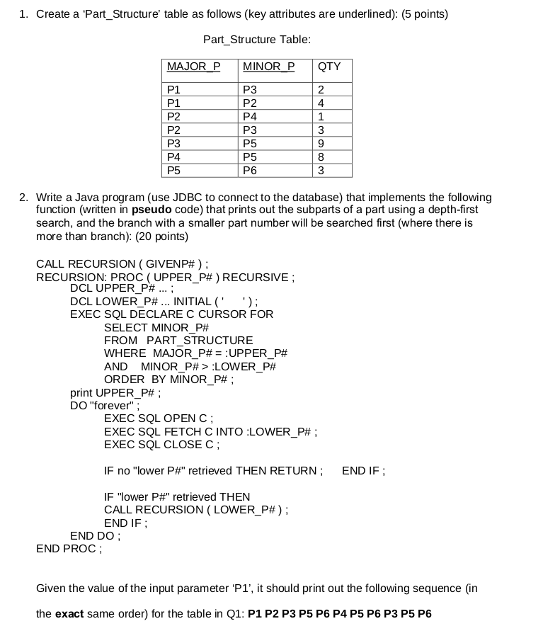 Solved 1 Create A Partstructure Table As Follows Key 8979