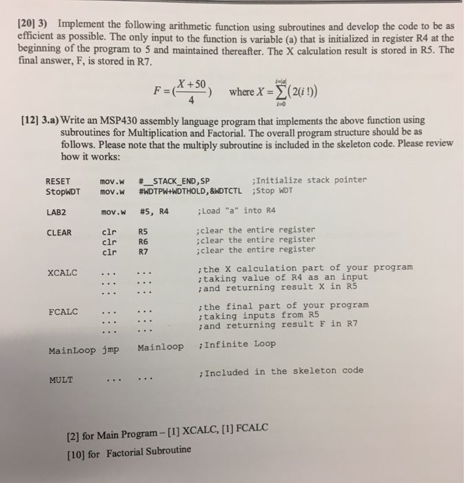Solved 20] 3) Implement the following arithmetic function | Chegg.com