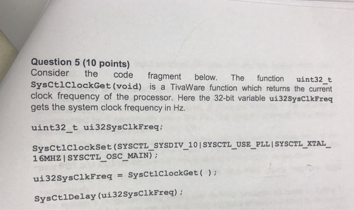Solved Question 5 (10 points) Consider the code fragment | Chegg.com