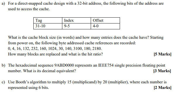 Solved a) For a direct-mapped cache design with a 32-bit | Chegg.com