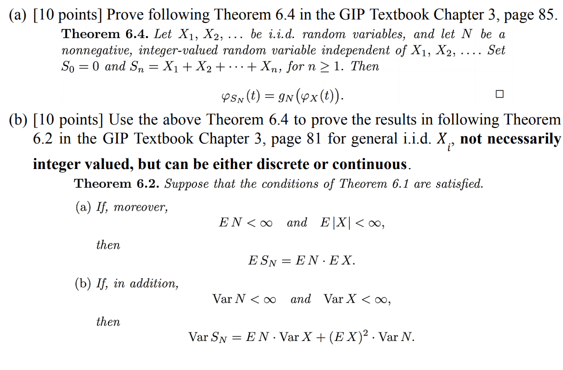 Solved (a) [10 points] Prove following Theorem 6.4 in the | Chegg.com