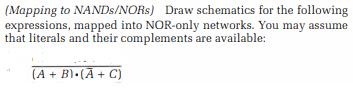 Solved (Mapping to NANDS/NORS) Draw schematics for the | Chegg.com