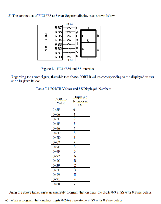 5) The connection of PIC16F8 to Seven-Segment display | Chegg.com
