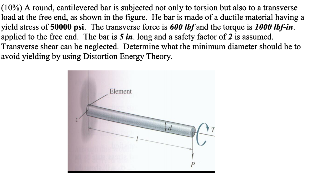 Solved (10%) A round, cantilevered bar is subjected not only | Chegg.com