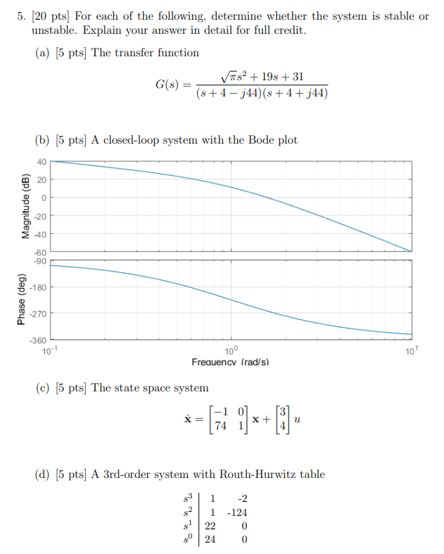 Solved 5. [20 pts] For each of the following, determine | Chegg.com