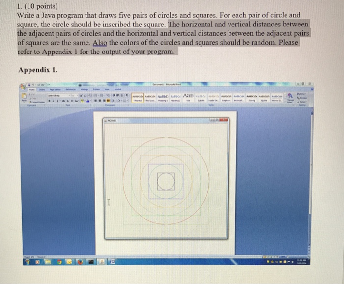 Solved 1. (10 points) Write a Java program that draws five | Chegg.com