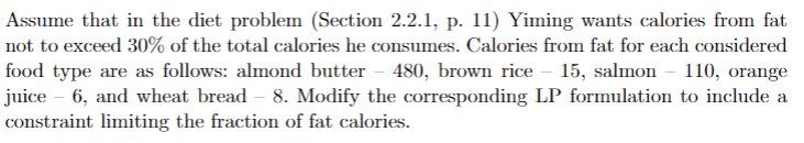 Solved Assume that in the diet problem (Section 2.2.1, p. | Chegg.com