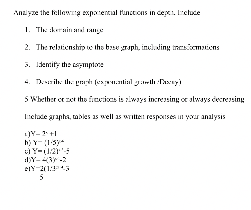 Solved Analyze the following exponential functions in depth, | Chegg.com