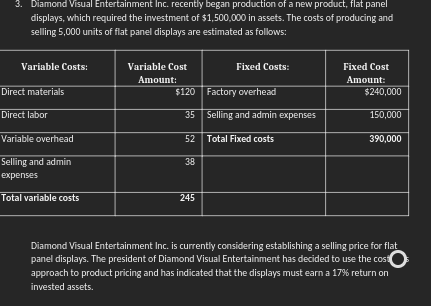 3. Diamond Visual Entertainment Inc. recently began | Chegg.com