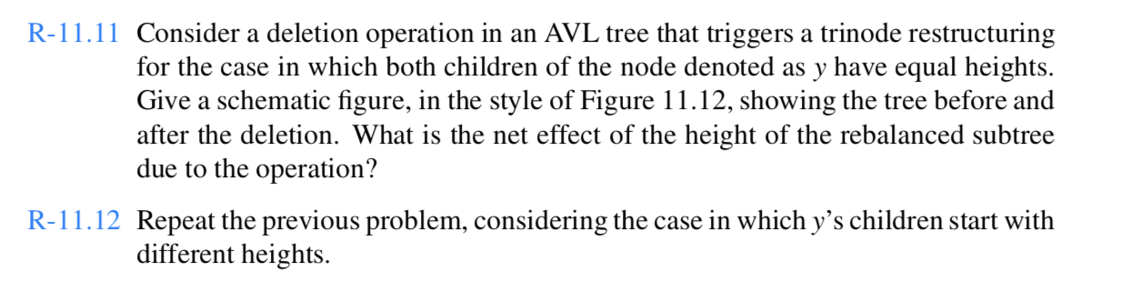 R-11.11 Consider a deletion operation in an AVL tree | Chegg.com
