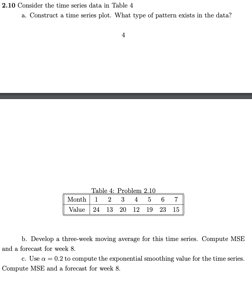 Solved 2.10 Consider the time series data in Table 4 a. | Chegg.com