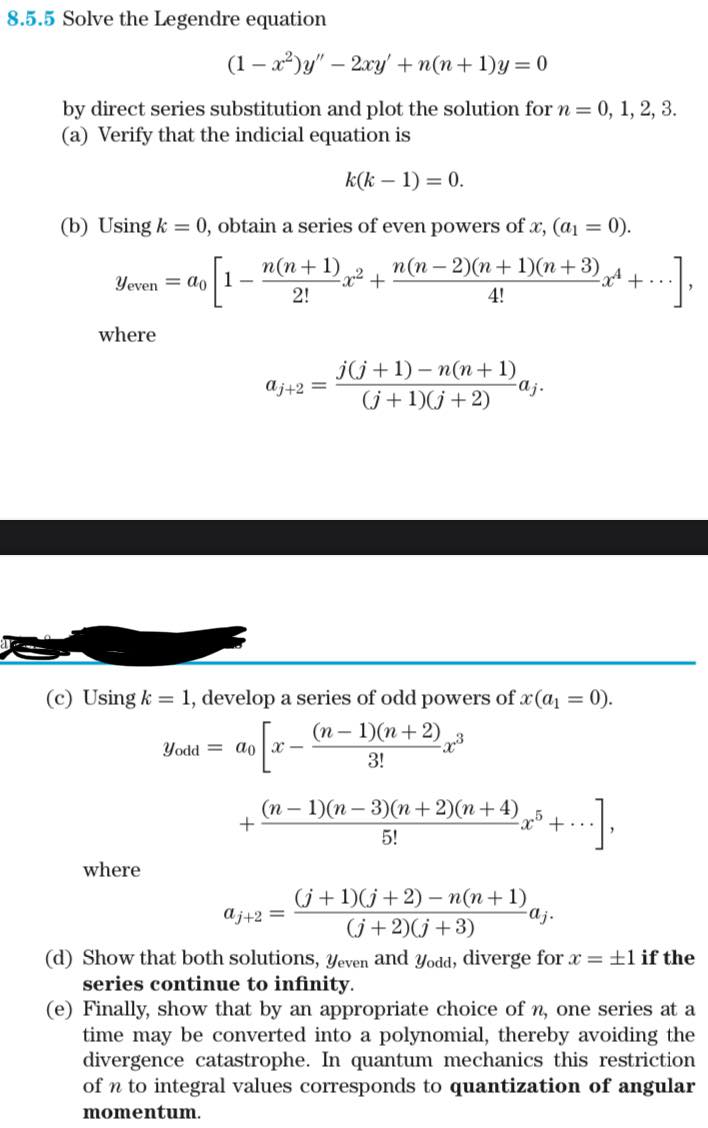 Solved 8.5.5 Solve the Legendre equation | Chegg.com