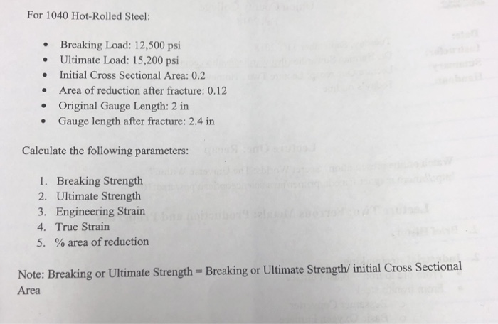 Solved For 1040 Hot-Rolled Steel: Breaking Load: 12,500 psi | Chegg.com