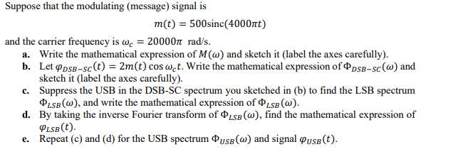 Solved Suppose that the modulating (message) signal is | Chegg.com