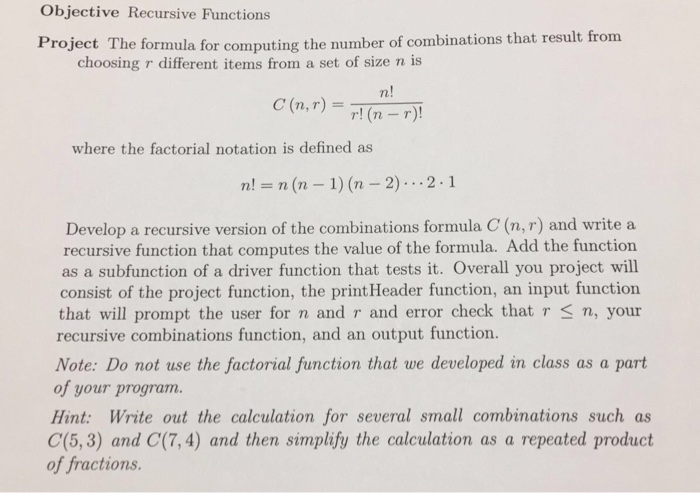 Solved Objective Recursive Functions Project The Formula For 1982
