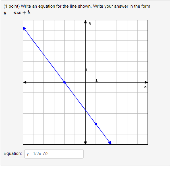 Solved (1 point) Write an equation for the line shown. Write | Chegg.com