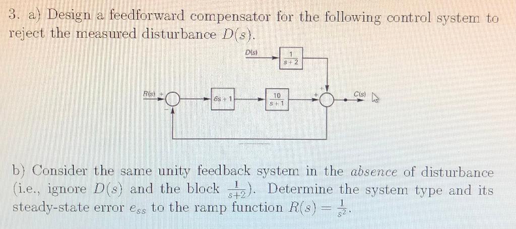 Solved 3. a) Design a feedforward compensator for the | Chegg.com