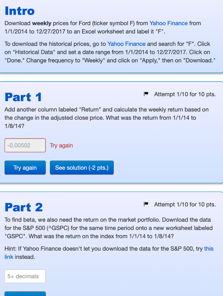 Intro Download weekly prices for Ford (ticker symbol | Chegg.com