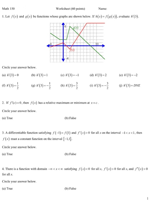 Solved Math 150 Worksheet (60 points Name: 1. Let f(x) and | Chegg.com