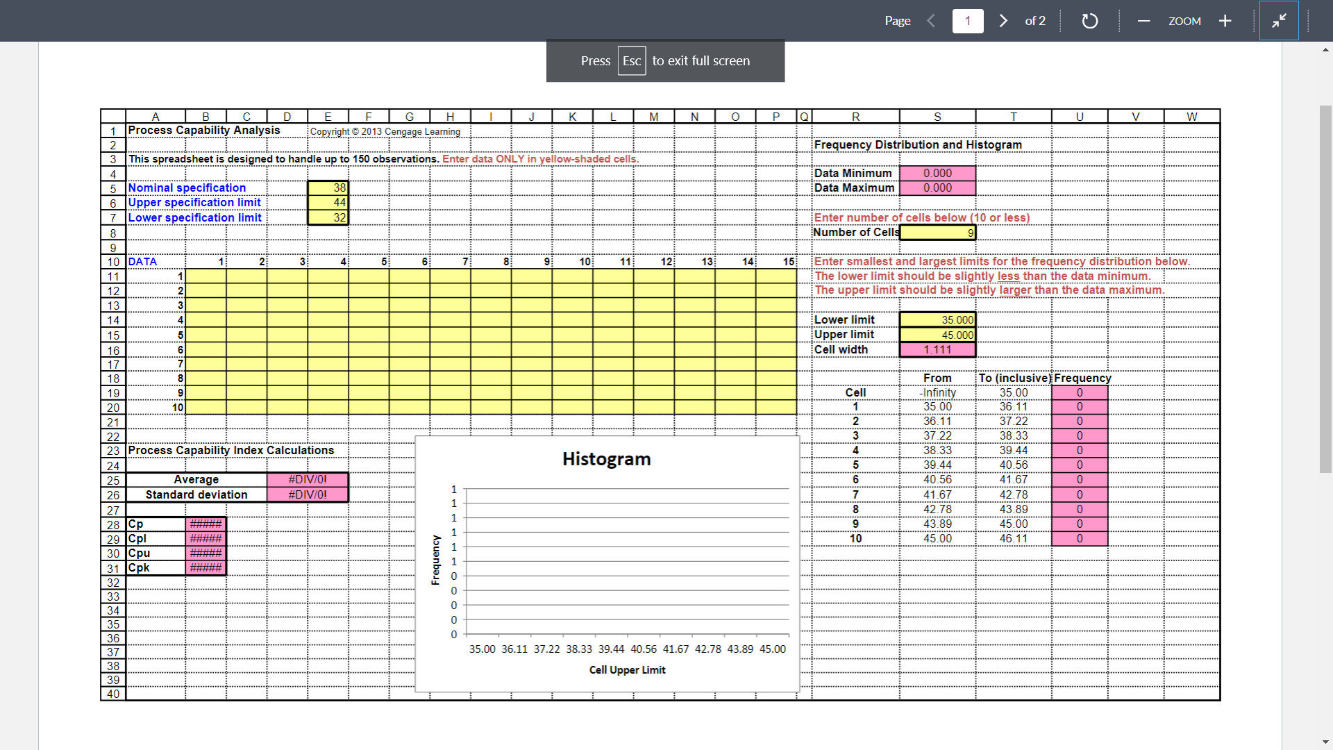 Solved Process Capability AnalysisNominal specification 38 | Chegg.com