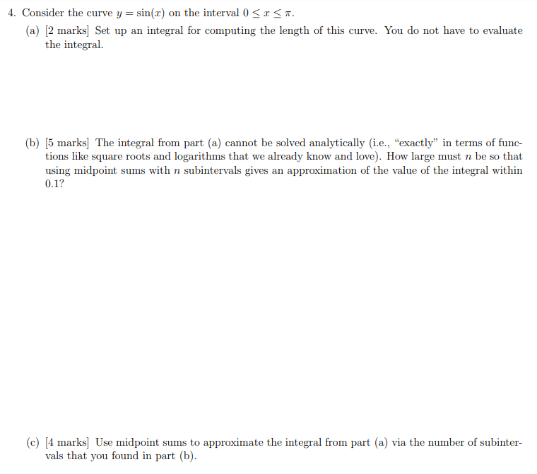 Solved 4. Consider the curve y = sin(x) on the interval 0 | Chegg.com