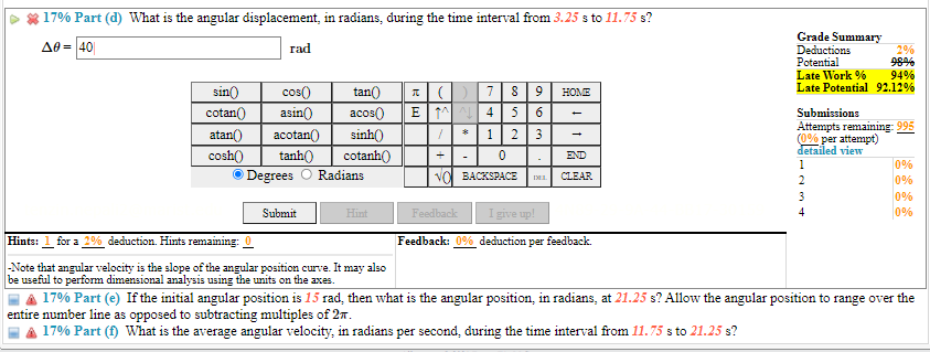 Solved (6%) Problem 12: A detailed graph of angular velocity | Chegg.com