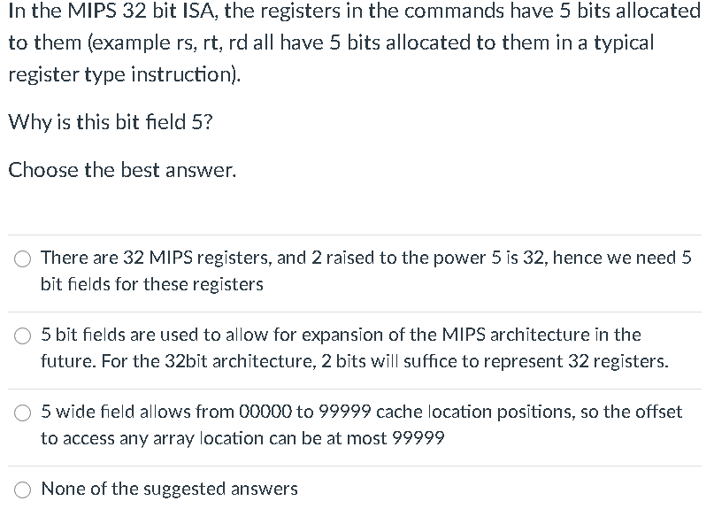 Solved In the MIPS 32 bit ISA, the registers in the commands | Chegg.com