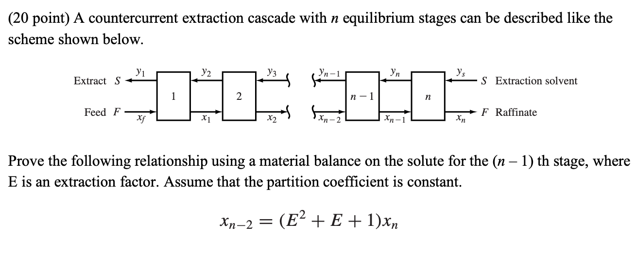 (20 point) A countercurrent extraction cascade with n | Chegg.com