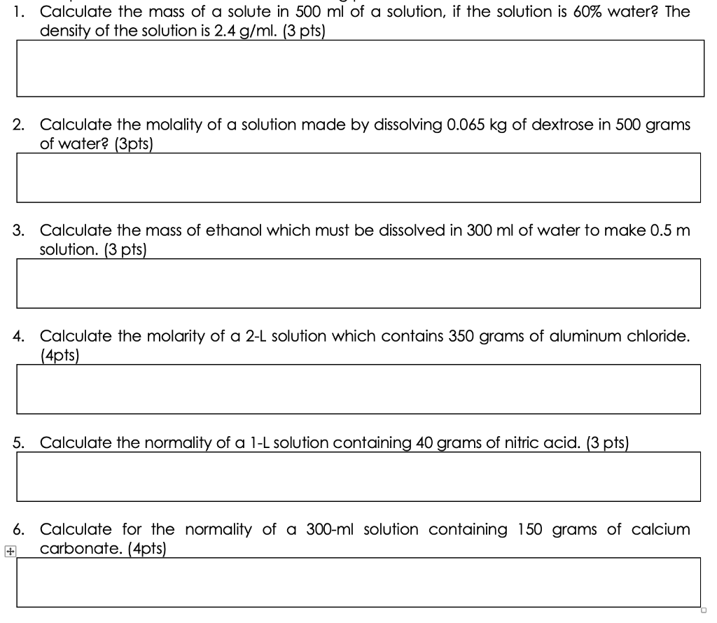 Solved 1. Calculate the mass of a solute in 500 ml of a | Chegg.com