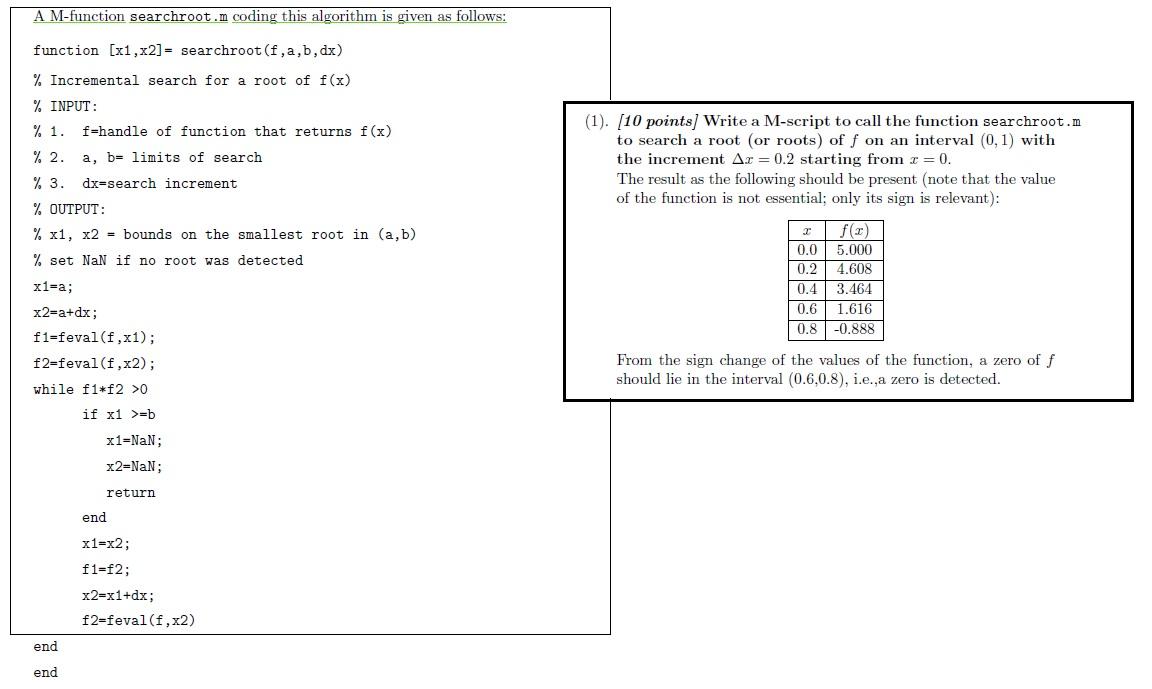 Solved Numerical methods. Please help me with M-script for | Chegg.com