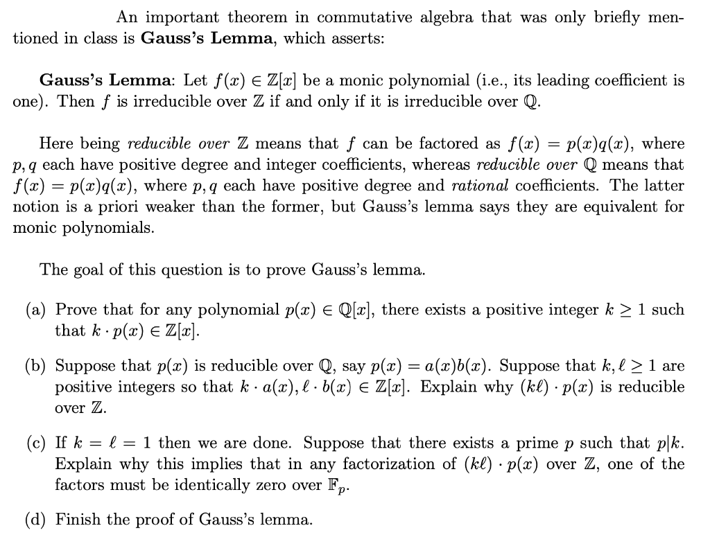 Solved An important theorem in commutative algebra that was | Chegg.com