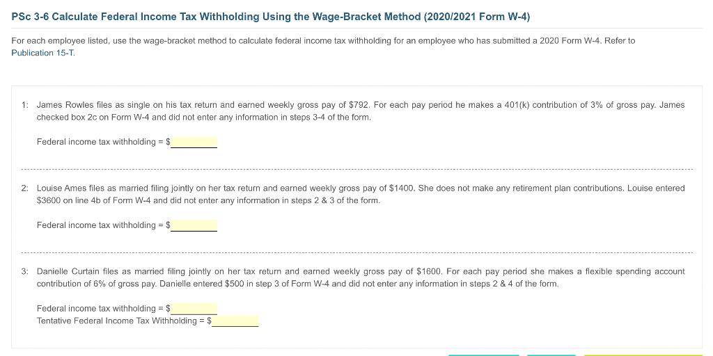 Solved PSC 3-6 Calculate Federal Income Tax Withholding | Chegg.com