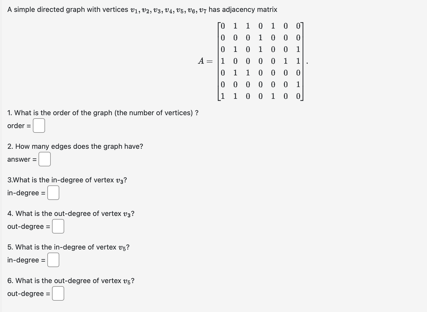 Solved A simple directed graph with vertices | Chegg.com
