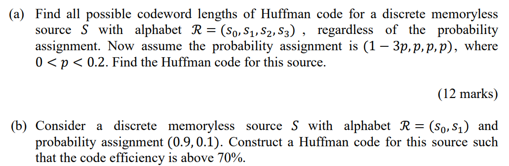(a) Find all possible codeword lengths of Huffman | Chegg.com