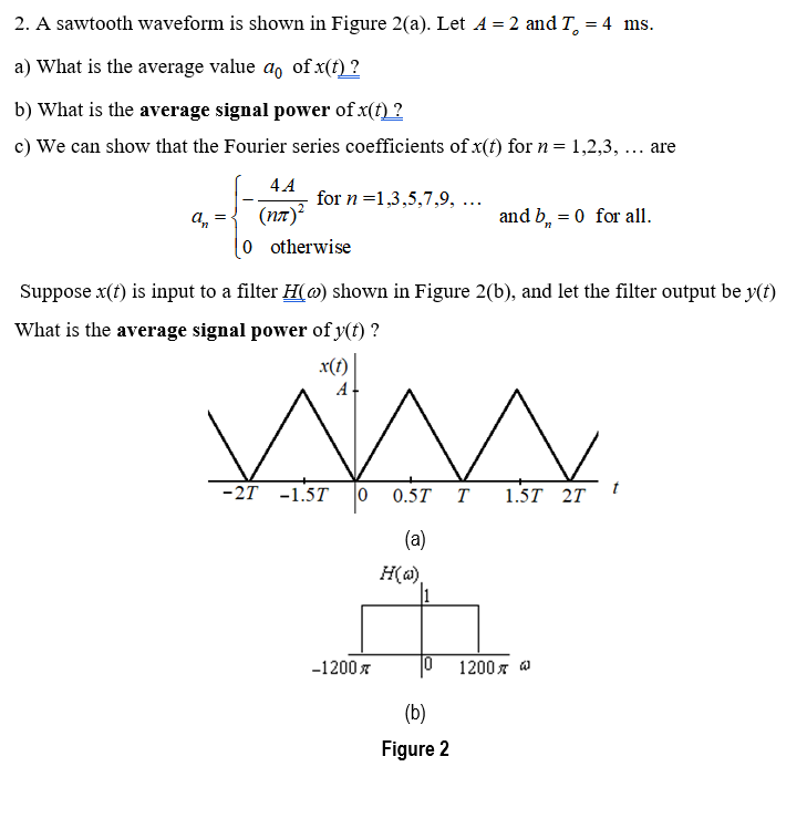 Solved 2. A sawtooth waveform is shown in Figure 2(a). Let A | Chegg.com