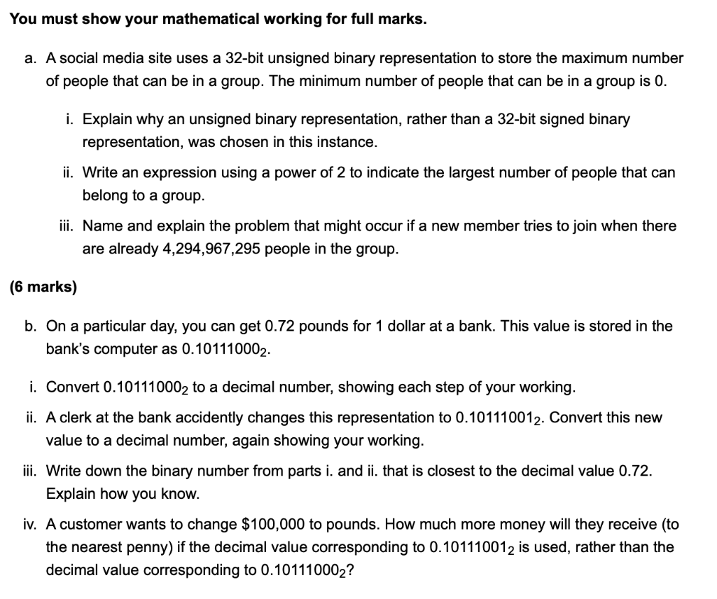 Solved You must show your mathematical working for full | Chegg.com