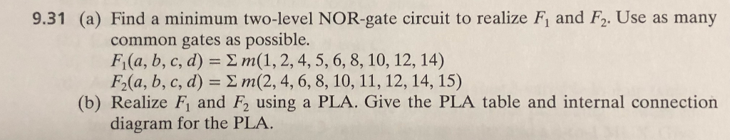Solved 9.31 (a) Find a minimum two-level NOR-gate circuit to | Chegg.com
